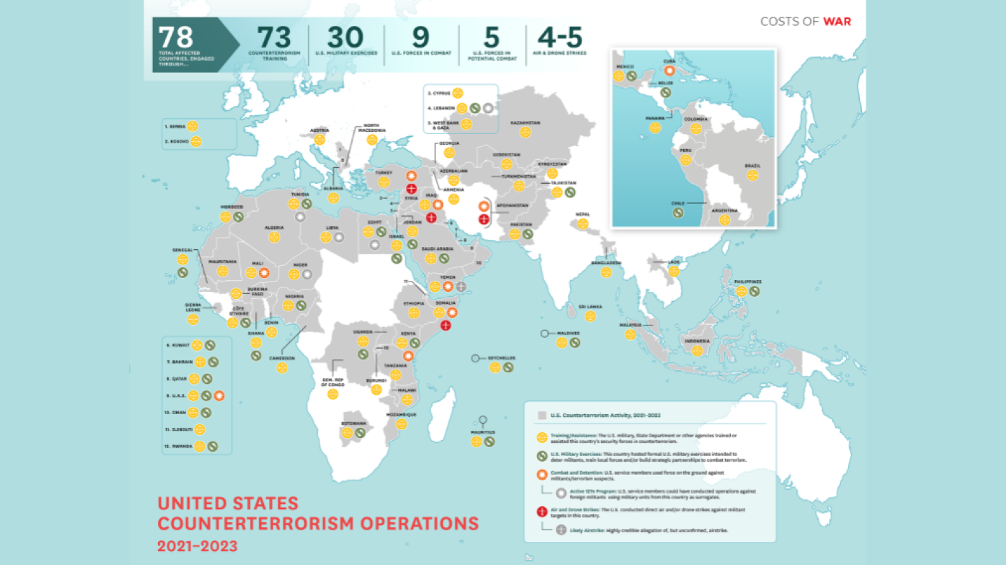 Global Expansion of Counterterrorism Operations | Costs of War | Brown ...